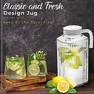 Xabono 1.8 L (62.5 oz) Glass Pitcher with Lid 2 Quart Pitcher with Lid Strong Glass Glass Pitcher Fridge Glass Water Pitcher Juice Sangria Ice Tea Glass Milk Bottle with Lid Glass Handle Glass Carafe