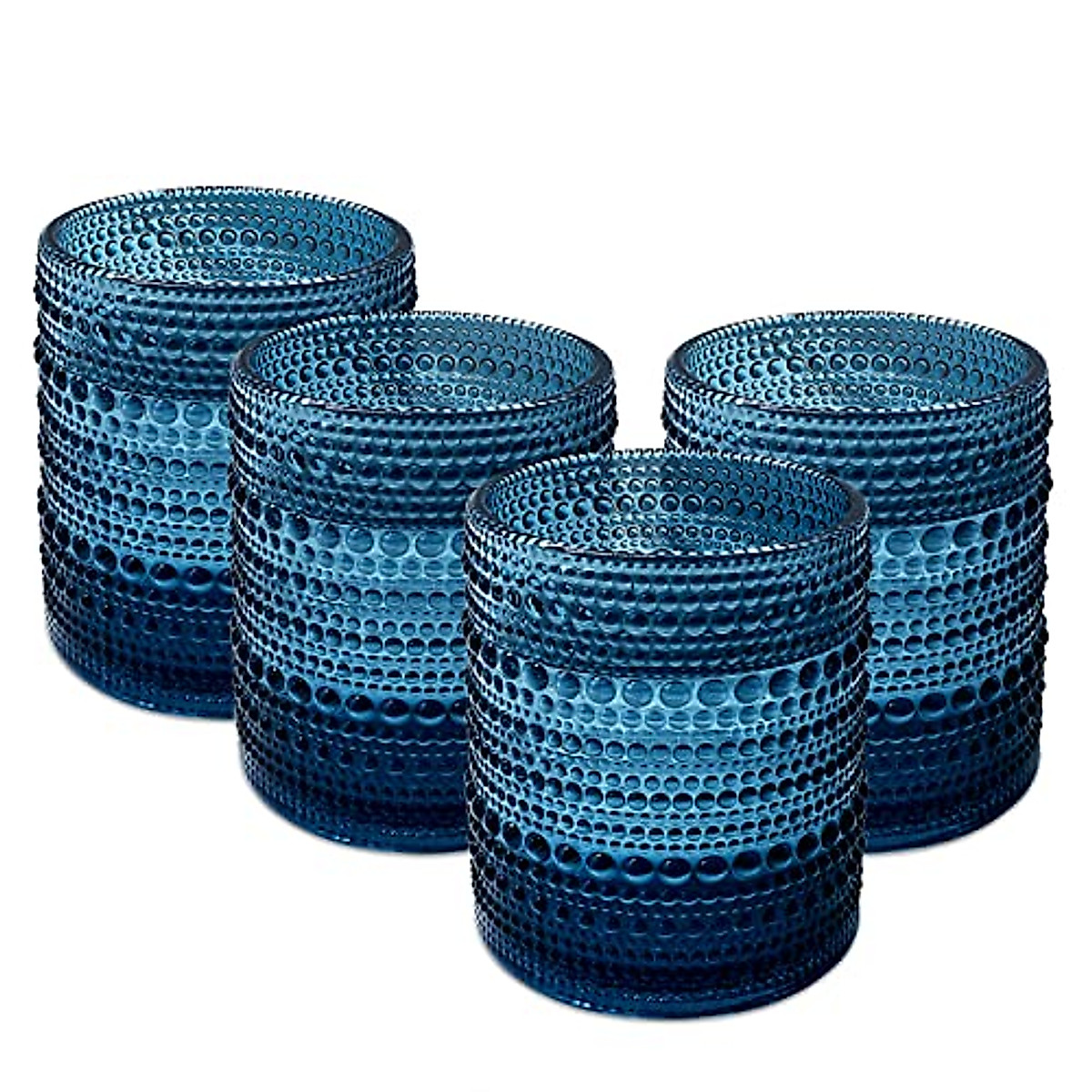 UPZAI 12oz Vintage Drinking Glasses Set of 4, Kitchen Glassware Old Fashioned Glass Cups, Aesthetic Water Cups for Beside Beverage Juice Coffee Beer Cocktail Whiskey (Blue)