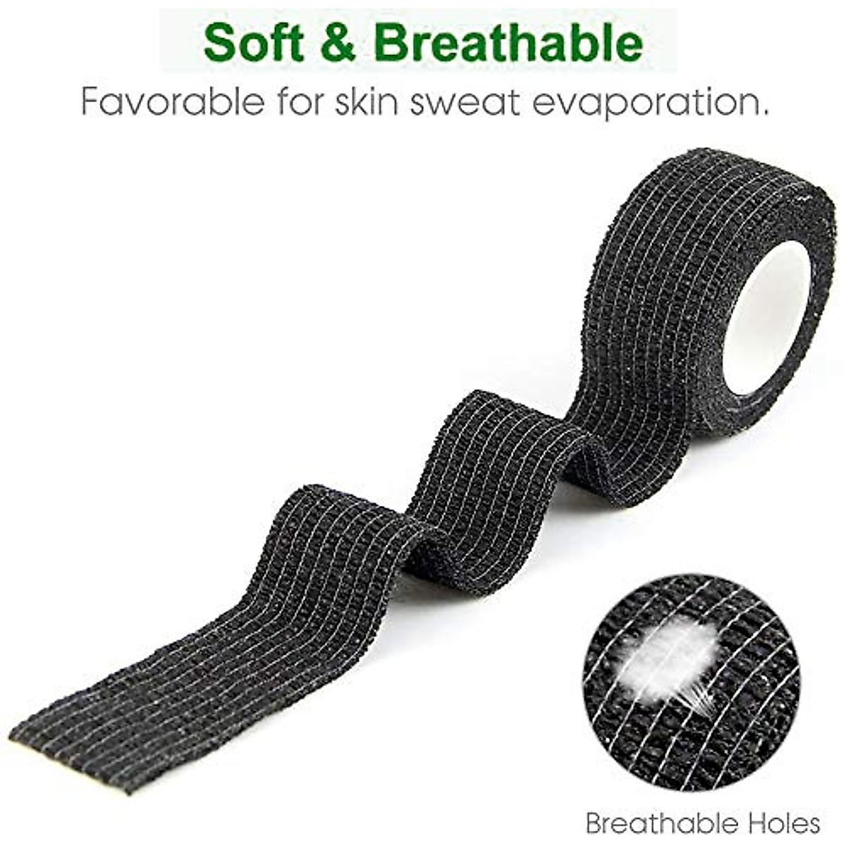 Self Adhesive Bandage Rolls BISIBITA2 Grip Cover Sensi Wrap Tape for Tattoo,Sports,Wrist,Ankle,Pets 5-Yards 24pcs (1 inch, Black)
