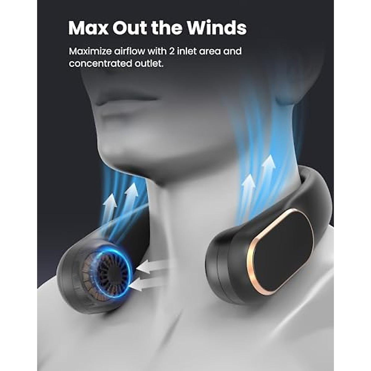 SLENPET Neck Fan, Rechargeable Personal Fan Portable, Hands Free wearable Battery Operated Fan 5 Speeds, USB Neck Cooling Fan for Indoor Outdoor, Adjustable Width Fit, Digital Display, 4-12 Hours