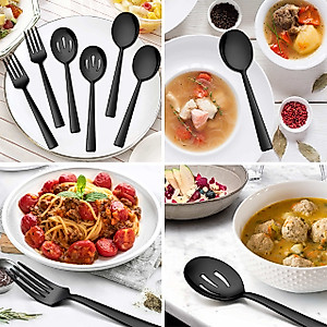 Homikit 66-Piece Shiny Black Silverware Set with Serving Utensils, Stainless Steel Square Flatware Cutlery for 12, Home Restaurant Eating Utensils with Fork Spoon Knife, Mirror Polish, Dishwasher Safe