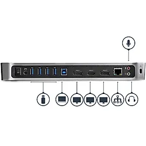StarTech.com Triple Monitor USB 3.0 Docking Station, 2x 4K DisplayPort & HDMI, USB Type A Universal Laptop Dock, Windows/Mac, TAA