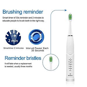 Smartwifi Electric Sonic Toothbrush Rechargeable for Adults and Kids, Travel-Friendly Design Whitening in 6 Optional Modes, USB Fast Charging with 4 Brush Heads