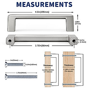 KLOOSE Brushed Nickel Cabinet Pulls 3.75 Inch Hole Centers 10 Pack Kitchen Cabinet Handles Solid Square Bar Drawer Pulls Cabinet Hardware Dresser Handles