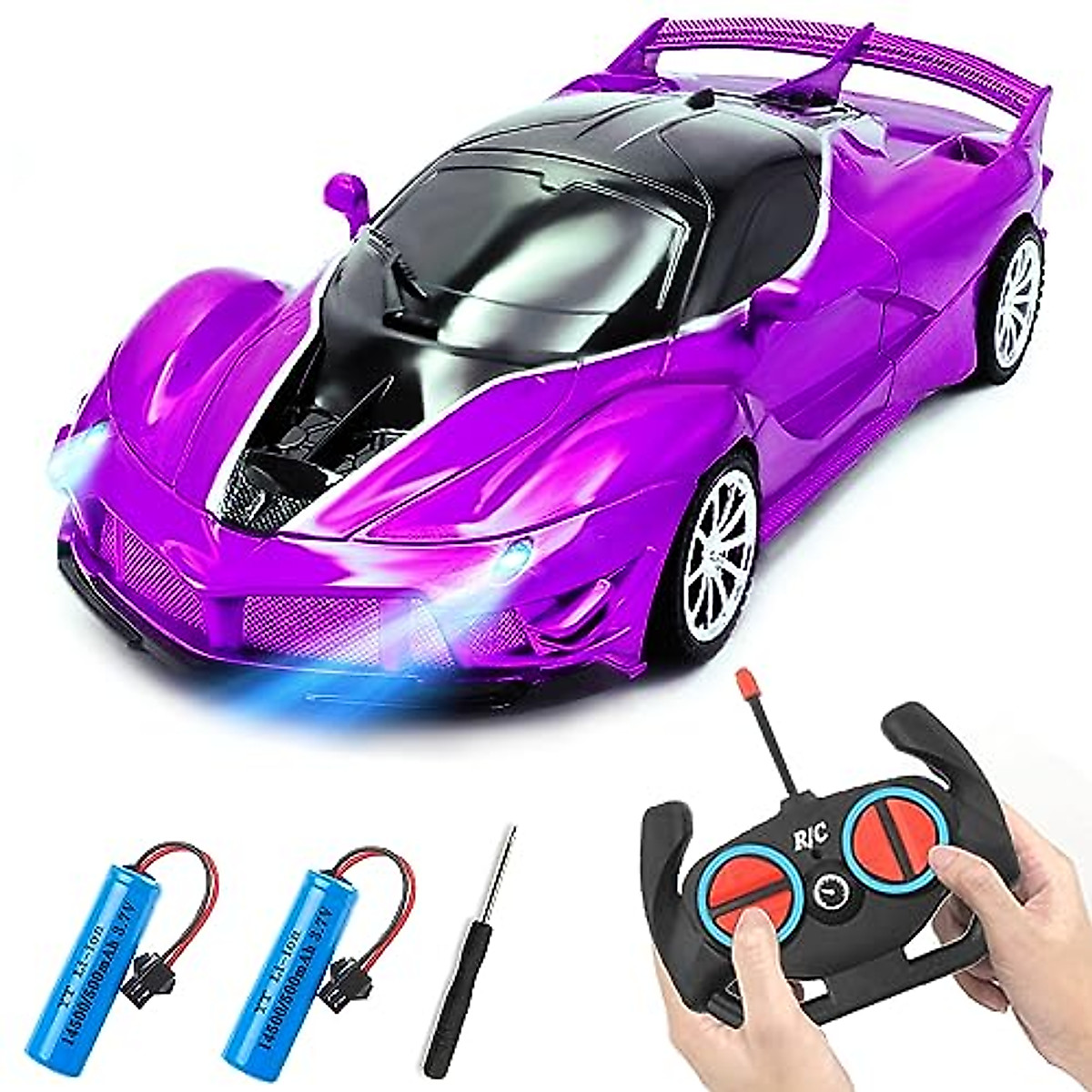 RC Cars-Remote Control Car for Girl, 2.4Ghz 1:18 Scale Electric Remote Toy Racing, with Led Lights Rechargeable High-Speed Hobby Toy Vehicle, RC Car Gifts for Age 3 4 5 6 7 8 9 Year Old Kids (Purple)