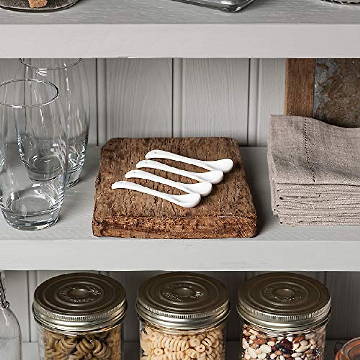 WM Bartleet & Sons 1750 TSET152 Set of 4 Small Traditional Porcelain Salt, Condiment and Spice Spoons (10cm) – White