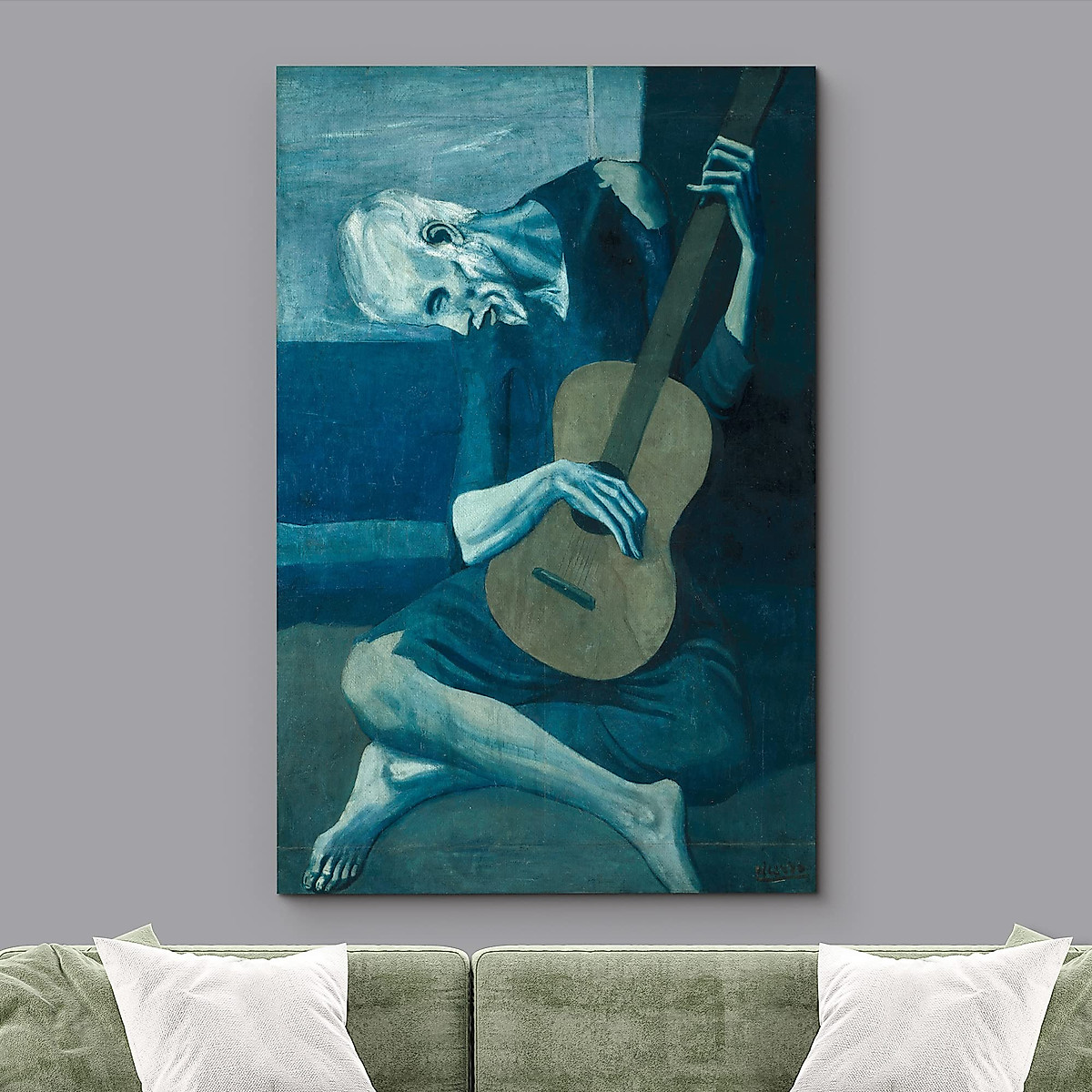 wall26 Canvas Print Wall Art The Old Guitarist by Pablo Picasso Cultural People Oil Painting Fine Art Traditional Dramatic Multicolor Ultra for Living Room, Bedroom, Office - 24"x36"