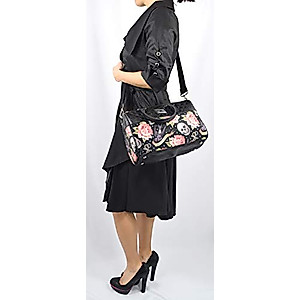 Liquorbrand Skulls & Pink Roses Satchel Purse Rockabilly Tattoed Lady Handbag Small Satchel Purse Crossbody bag