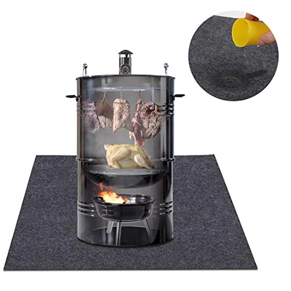 Electric Smoker Mat，Protects wooden floors from liquid and Sauce Spills，Premium Oven Mat，Under Grill Mat，Absorbent material-Contains Smoker Spill，Anti-Slip and Waterproof Backing，Washable (36" x 48")