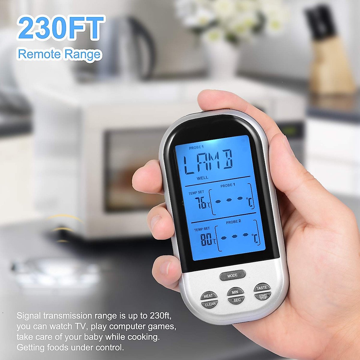 Adoric Wireless Meat Thermometer,Remote Cooking Food Barbecue Digital Grill Thermometer with Dual Probe for Oven Smoker Grill BBQ Thermometer