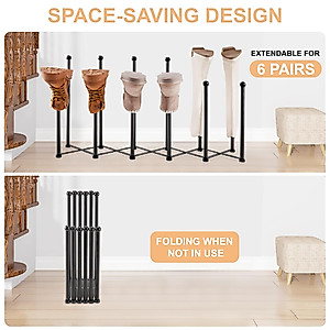 Housen Solutions Boot Rack, Foldable Boot Rack Organizer Tall Boots for Closet, Front Door Entrance, Porch, Garage, Black Metal Expandable Free Standing Cowboy Shoe Boots Holder for 6 Pairs