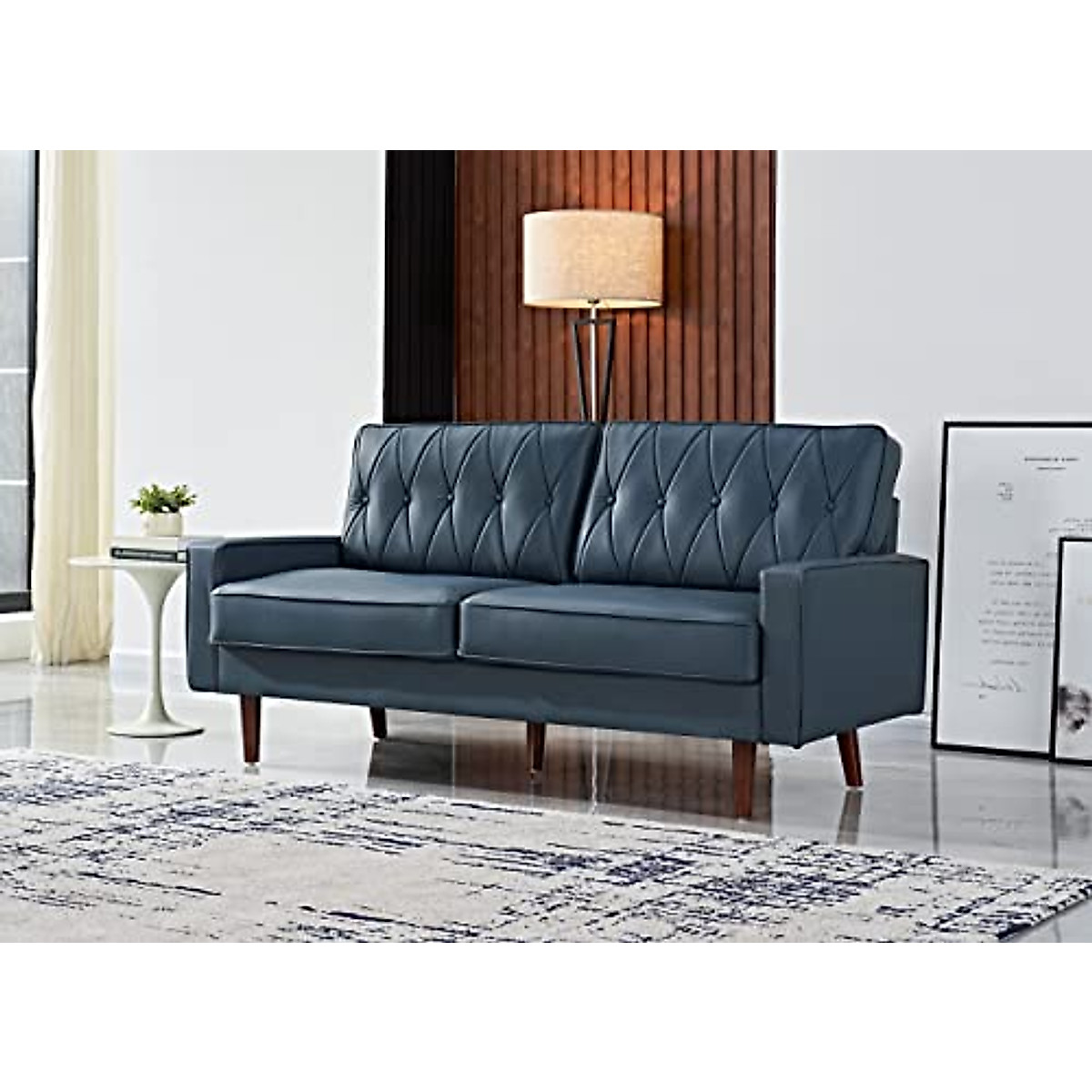 US Pride Furniture Modern Style Faux Leather 69.3’’ Wide with Round Tapered Legs Living Room Sofas, Blue