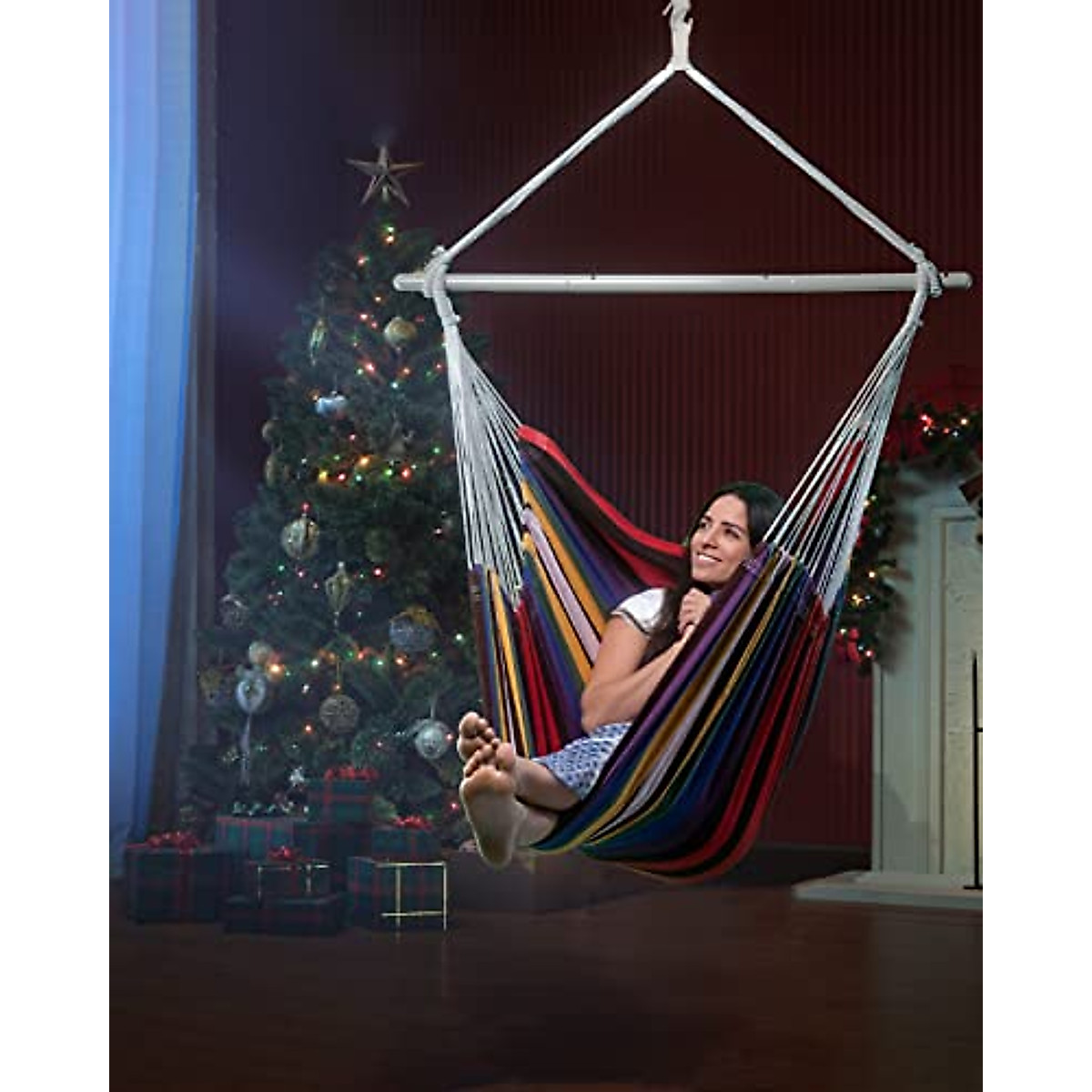 XXL Hammock Chair Hanging Rope Swing with 2 Cushions - Max 500lbs-Perfect for Patio, Porch, Bedroom, Backyard, Indoor or Outdoor - Includes Hanging Hardware Kits