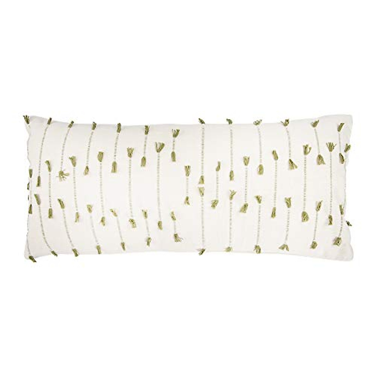 Creative Co-Op Handwoven Cotton Blend Lumbar Pillow with Tassels, Green