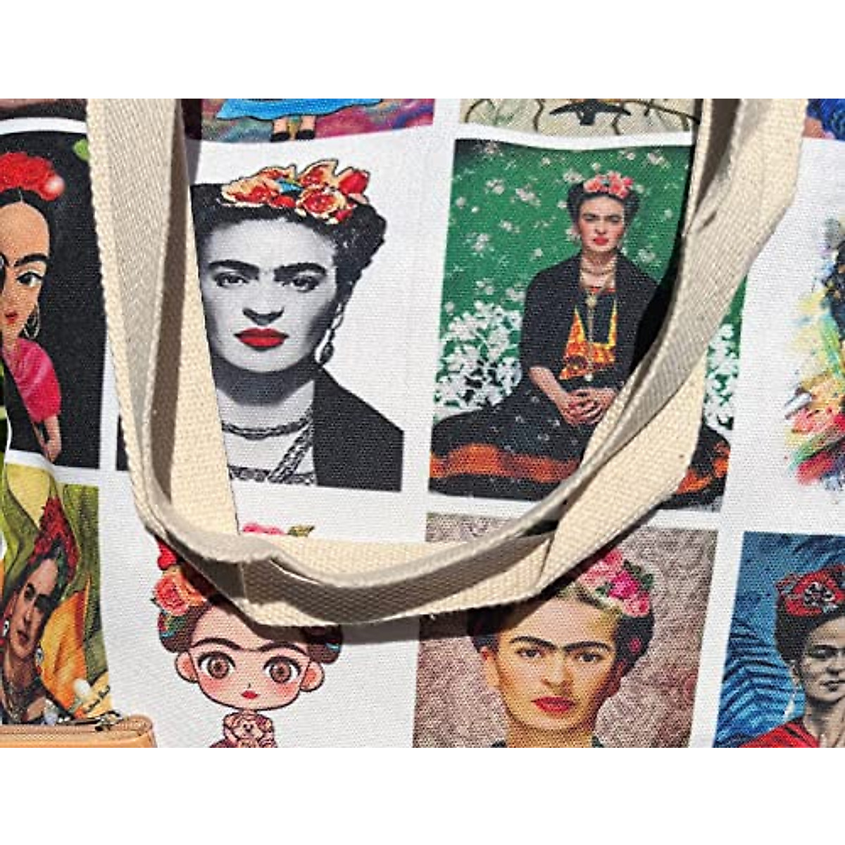 Mexican Artist Frida Inspired Canvas Tote Bag & Matching Accessory Bag - Beautiful Set