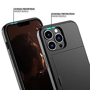 Nvollnoe for iPhone 13 Pro Case with Card Holder Heavy Duty Protective Dual Layer Shockproof Hidden Card Slot Slim Wallet Case for iPhone 13 Pro for Men&Women(Black)