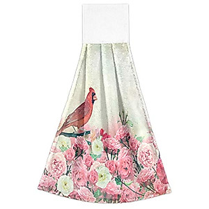 Red Cardinal Rose Kitchen Hand Towel Home Decorative Hanging Tie Towels 2PCS Super Soft Absorbent WashCloth Tie Towels for Home Bathroom Farmhouse Housewarming Tabletop, 12x17Inches