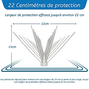 VIIRKUJA 118" Stainless Steel Bird Spikes - Bird Deterrents for Outside - Total Length 118" / 12x Elements of 10" Each - Pigeon Spikes - Bird Protection for The Roof, Balcony and Winter Garden