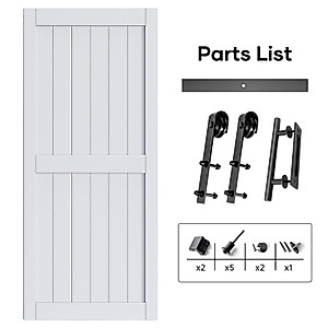 Finosen 36in x 84in White Barn Door Slab with 6.6FT Sliding Door Hardware Kit,Waterproof,Anti-Scratch,DIY Easy Assembly,Easy to Clean,H Frame