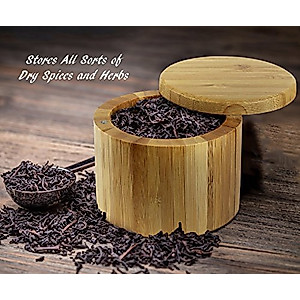 Estilo 2 pc Premium Bamboo Salt and Pepper Bowls, Wooden Spice Containers with Magnetic Swivel Lids, Perfect for Salt, Spice, Sugar, Pepper