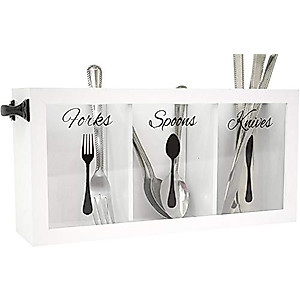 BLU MONACO White Wooden Flatware, Cutlery, Kitchen Utensil & Silverware Caddy Organizer Bin Holder for Forks, Spoons, Knives - Perfect for Kitchen Countertop