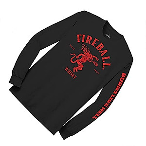Mens Fireball Long Sleeve Tee - Cinnamon Whisky T-Shirt (Black, X-Large)