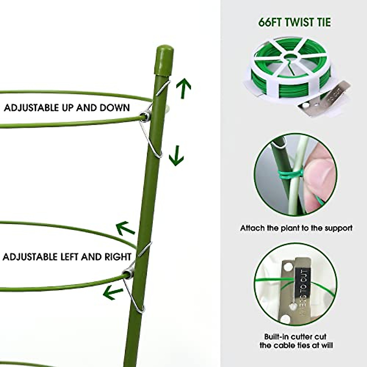 4 Pack Plant Support Tomato Cages for Garden, 18 Inches Small Tomato Cages and Supports with Adjustable Rings for Garden Pots, Plant Stakes Tomato Trellis Rings for Climbing Plants