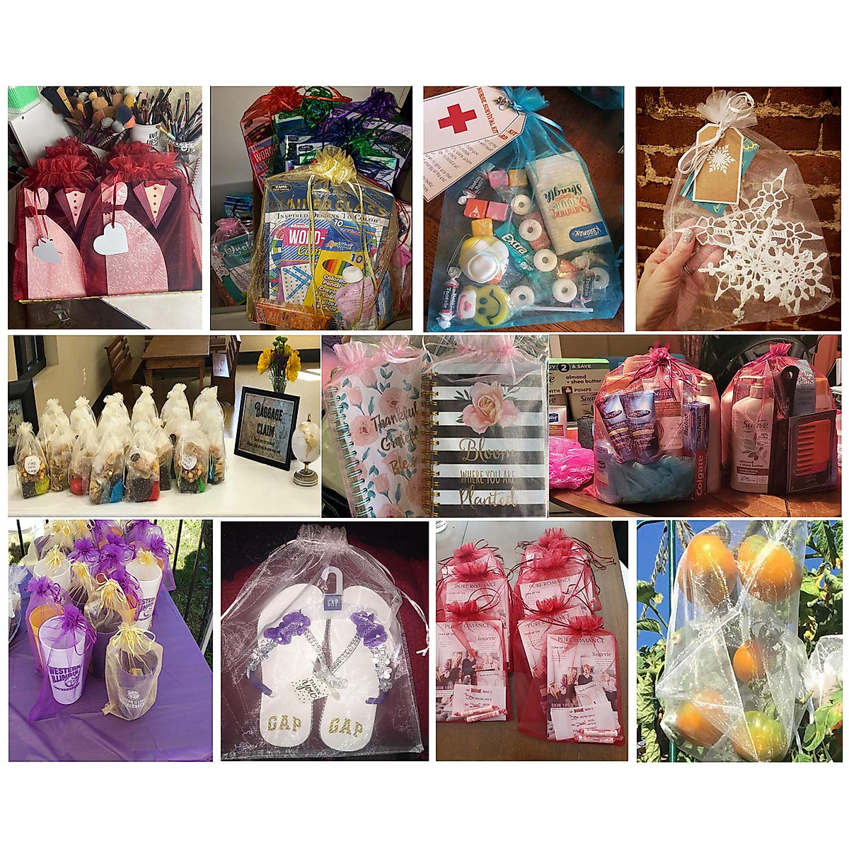 Ankirol 50pcs Sheer Organza Favor Bags 12 X 16 INCH Extra Large Organza Drawstring Bags 10 Colors (mix)