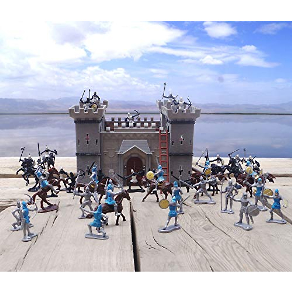TYCBOY Colorful Character Modeling DIY Castle Building The Medieval Times Middle Ages Military Plastic Fort Model Kit Set with Figures Soldier Knight Simulated Siege War of Attack