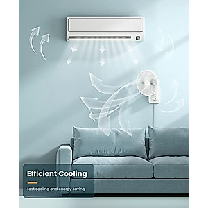 LEMOISTAR 8 Inch Small Wall Mounted Fan with Remote Control,AC/DC(12V), 90°Oscillating, 4 Speeds, Timer, Adjustable Tilt, 70-Inches Cord Ultra Quiet, for Home Office Bedroom Garage RV Camping-White