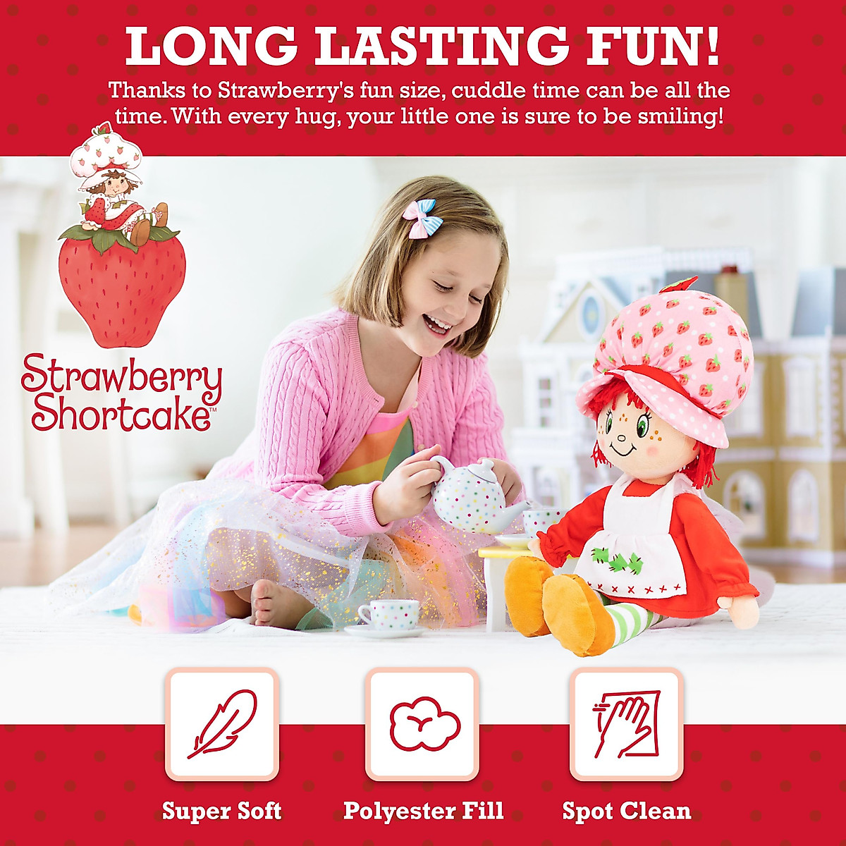 Strawberry Shortcake Plush Pillow Buddy - Super Soft Stuffed Character Pillow - Polyester Microfiber, 18 Inches