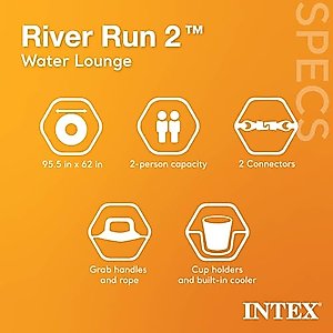 Intex River Run II Inflatable Double Rider Inntertube with Built-in Cooler and Cupholders with River Run I Single Floating Water Rafts (2 Pack)
