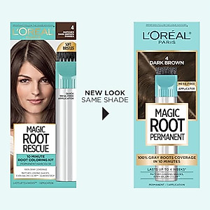 L'Oreal Paris Magic Root Rescue 10 Minute Root Hair Coloring Kit, Permanent Hair Color with Quick Precision Applicator, 100 percent Gray Coverage, 4 Dark Brown, 2 count