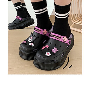 Kawaii Shoes Kuromi Slippers for Women Cute Garden Clogs Cartoon Indoor Slipper Outdoor Cloud Slides Girls Sandals (Black,6,6.5)