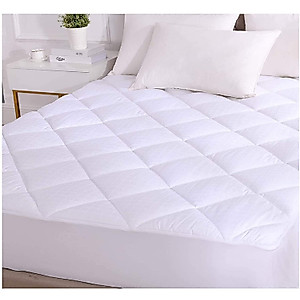 KASENTEX Deluxe Quilted Fitted Mattress Pad Queen Size - 13 Inch Deep Pockets - Brushed Microfiber - Down Alternative Fill, Cozy Breathable & Ultra Soft Protector