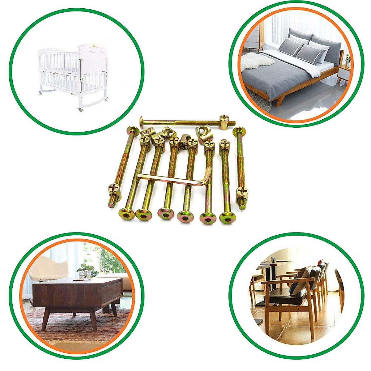 Socell M6 x 90mm Zinc Plated Hex Drive Socket Cap Furniture Barrel Screws Bolt Nuts Assortment Kit for Furniture Cots Beds Crib Hardware Screws Crib and Chairs(Pack of 15 and 1 Hex Key for Free)