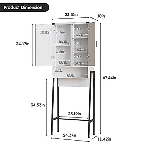 Over Toilet Storage with 2-Door Design Over The Toilet Storage Cabinet with Shelves Bathroom Organizers and Storage with Anti-Tip Device Over Toilet Organizer for Bathroom,Restroom,Laundry White