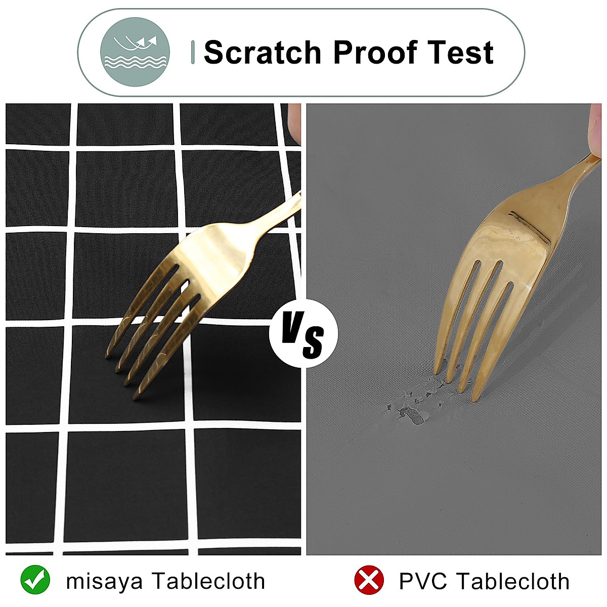 misaya Rectangle Waterproof Fabric Table Cloth, Plaid Stain Proof Polyester Tablecloth, Washable Cloth Table Cover for Dining Room, Kitchen, Outdoor (60" x 84", Black)