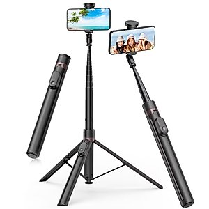 TONEOF 66" Automatic Phone Tripod with Magnetic Rechargable Remote,Selfie Stick 360° Vertical & Horizontal Rotatable,Stable for iPhone/Android(Black)