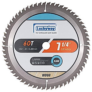 Luckyway 7-1/4 Inch 60T Finish with 5/8 Inch Arbor TCT Circular Saw Blade for Cutting Wood