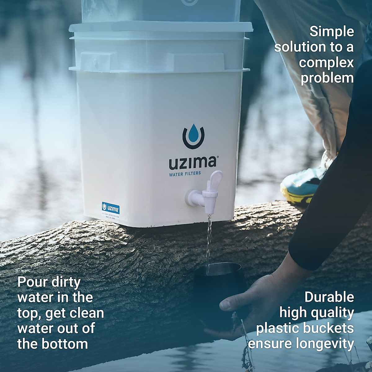 Uzima UZ-2 camping water filter and drinking water filter system, portable travel water filter alternative to water purification systems, water filter for camping, backpacking, and hiking