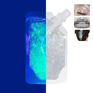 HOSAILY Glow in The Dark Face Body Glitter Gel, UV Body Glitter Glow in The Dark, Sparkling Neon Body Glitter for Women, Luminous Sequins Chunky Glitter Makeup Festival Party Rave Accessories (White)