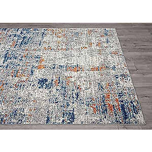Abani 5x7 (5'3" x 7'6") Blue, Grey & Orange Area Rug, Abstract Vintage Rugs Contemporary Living Room Area Carpet