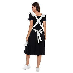 LilMents Retro Adjustable Ruffle Apron with Pockets, Small to Plus Size Ladies (White)