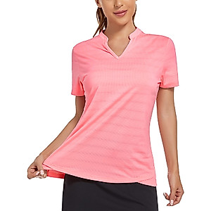 MIER Women's Collarless Golf Polo Shirt - UV Protection, Lightweight & Quick Dry - Pink, M