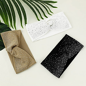 Sparkly Crystal Bling Fancy Headbands with Stretchy Elastic Head Wraps and Turban Scarf for Black Women - 3 Pcs