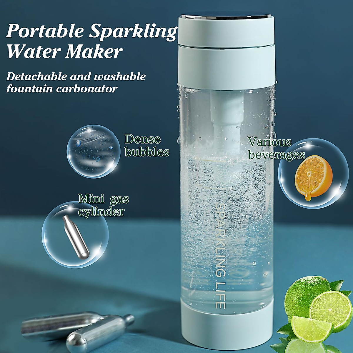 FXTNKYY Portable Sparkling Water Maker，440ml Soda Maker Machine, Personal Eltzer Machine for Home and Outdoor Use ，Carbonated Water Machine No Electricity,BPA Free
