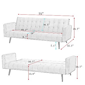 75" Futon Sofa Bed,Sleep Sofa,Modern Folding Futon Set,Velvet Convertible Recliner Lounge for RV,Small Apartment,Living Room,500 lbs Capacity
