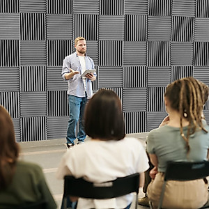 Sound Proof Foam Panels for Walls: 12 pcs Acoustic Foam Panels with Double Side Adhesive Sticker for Studio Recording Office Bedroom Home Theaters 1 X 12 X 12 Inches (Triangle Gray)