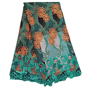 LadyQ Tulle African Net Lace Fabric with Beads and Stones Green Latest African Lace Fabric 2023 French Wedding Bridal Lace Fabric (Green)